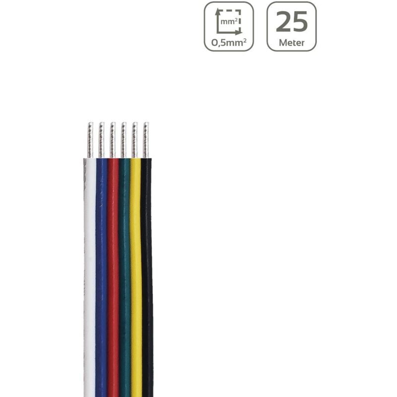 LED Kabel RGB+CCT 6-polig - Querschnitt: 6x0,5mm² / AWG20 - Länge: 25m
