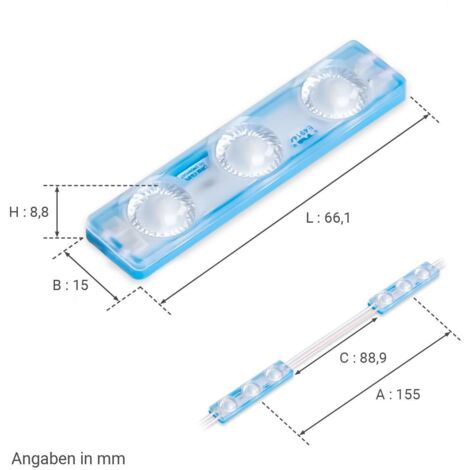 LED Modul 1,5W 12V 170° IP65 - Lichtfarbe: Blau