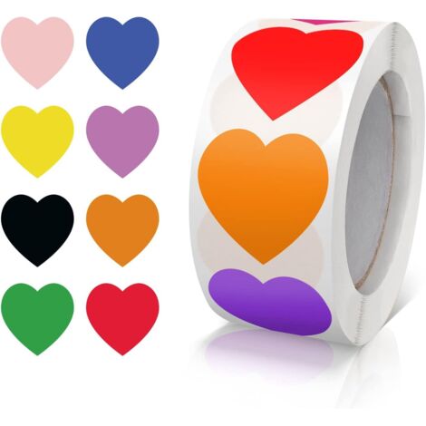 CCYKXA Lot de 500 autocollants en forme de cœur - 8 couleurs - 25 mm ...