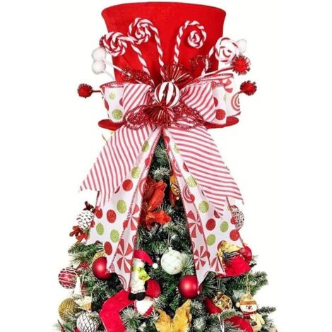CCYKXA Christmas tree hat with candy cane ribbon, red star top hat for ...