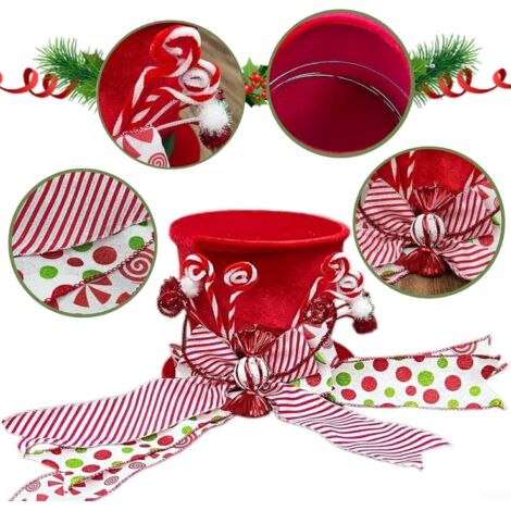 CCYKXA Christmas tree hat with candy cane ribbon, red star top hat for ...