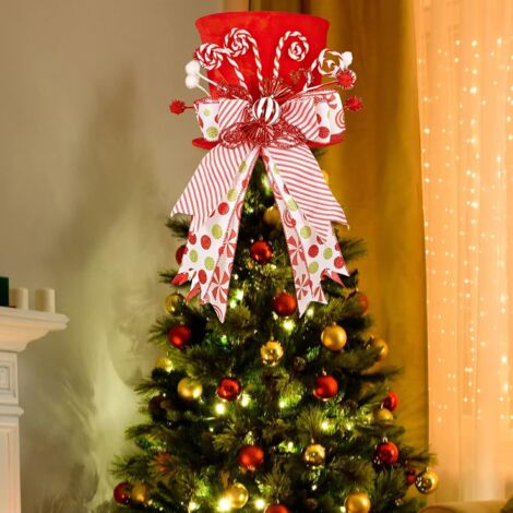 CCYKXA Christmas tree hat with candy cane ribbon, red star top hat for ...