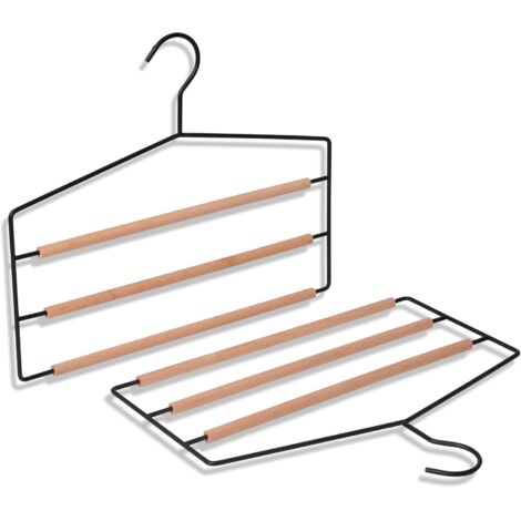 CCYKXA Set of 2 - Multi-Tier Wooden and Metal Trouser Hangers - Slim ...