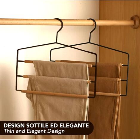 CCYKXA Set of 2 - Multi-Tier Wooden and Metal Trouser Hangers - Slim ...