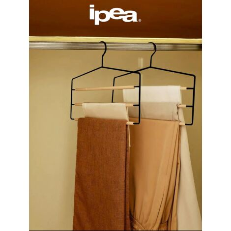 CCYKXA Set of 2 - Multi-Tier Wooden and Metal Trouser Hangers - Slim ...