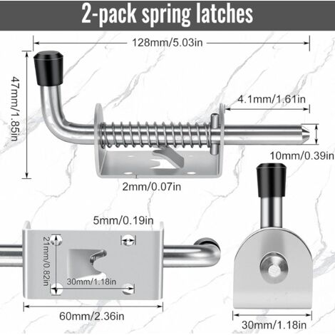 CCYKXA 2 Pieces (10 x 128mm) (Silver) Heavy Duty Stainless Steel Spring ...
