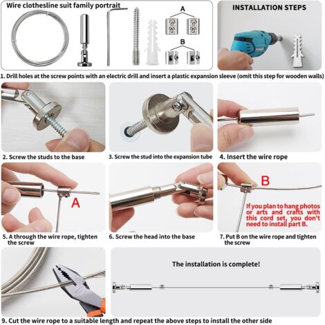 5m Tringle à rideaux Kit, Câble en Acier pour Rideau, pour Rideau ...