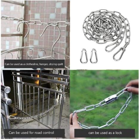 Chaîne en Acier inoxydable 3mm 2m Chaine Acier + 2 pcs Mousqueton ...