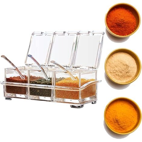 Ahlsen 3 Pièces Boite Assaisonnement Acrylique Pots à épices Cuisine avec Couvercle et Cuillère ...