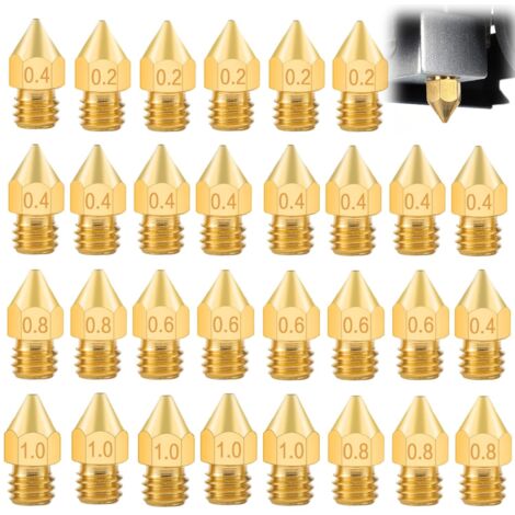 Ahlsen Buse Imprimante 3d 30 Pièces Buse 0,2 mm/0,4 mm/0,6 mm/0,8 mm/1,0 mm Buses en Laiton MK8 ...