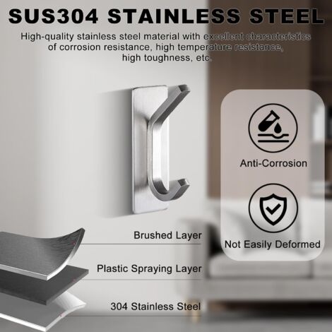 Crochet Autocollant Adhesif, 4 Pièces Crochet Adhesif Mural En Acier ...