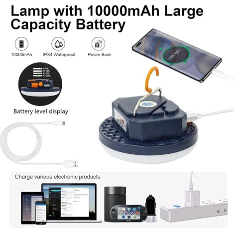 Lanterne de Camping Portable 9900mAh Power Bank, 2000LM Tente Lampe ...