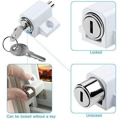 2 x Verrous de Porte Patio Coulissants Blancs Fixés Serrure de Sécurité ...