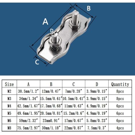 M3 Serre Câble Acier Serre Cable Acier Inox 304 Clip Duplex Serre Corde ...