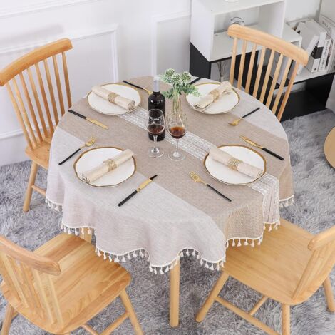 Nappe Ronde 140 cm Khaki Nappe de Table en Lin & Coton Lavable Anti ...