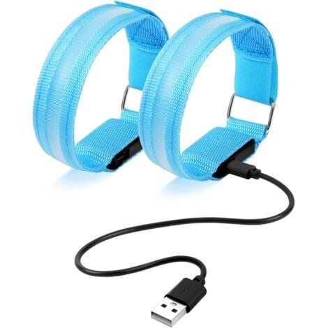 2PCS Brassard Lumineux LED Rechargeable USB, Brassard Réfléchissant LED ...