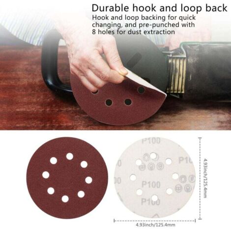 Disque de Ponçage 125mm, 100pcs Disques Abrasifs 40/60/80/100/120/180 ...