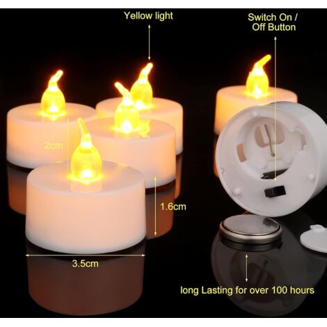 Bougies chauffe-plat sans flamme à piles CR2032, bougies LED sans flamme à effet vacillant ...