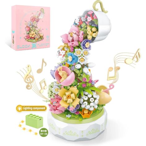 Rotating Flower Music Box with Light, Artificial Flower Botanical ...