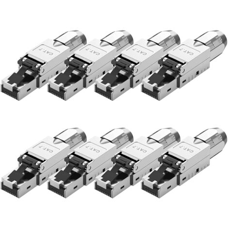 Pack of 8 tool-free CAT 7 RJ45 network connectors for LAN cables, fully ...