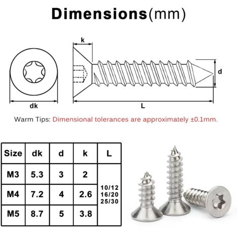 3x30 stainless steel wood screws, Torx countersunk head, stainless ...