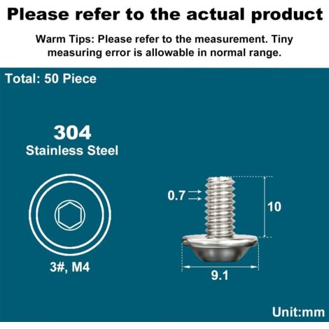 50 pieces of pan head screws with flange and internal hexagon, M4x10mm ...