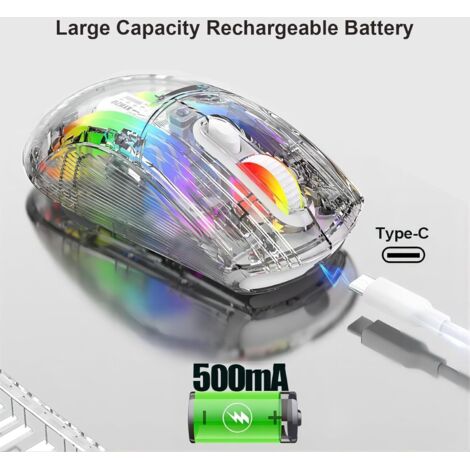Transparent wireless gaming mouse, rechargeable mouse with 5 DPI levels ...
