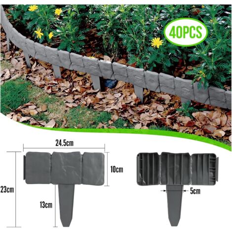 40 Pcs Grey Lawn Edging 10 Meters Palisade Fence Stone Effect Lawn ...