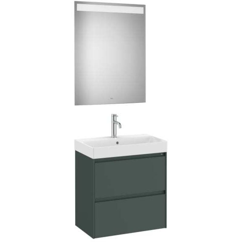 MUEBLE LAVABO 600X360 ONA COMPACT 2 CAJONES + ESPEJO LED VERDE MATE ...