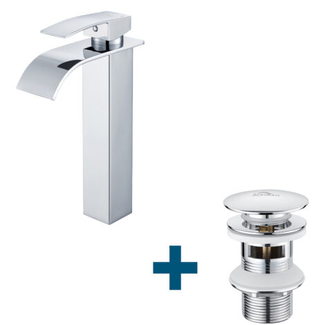 Auralum Miscelatore per lavabo rubinetto alto a cascata + scarico pop ...