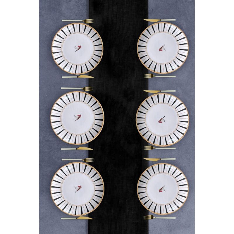Set di piatti da dessert Set 100% Ceramica Bianco Nero Light Marrone