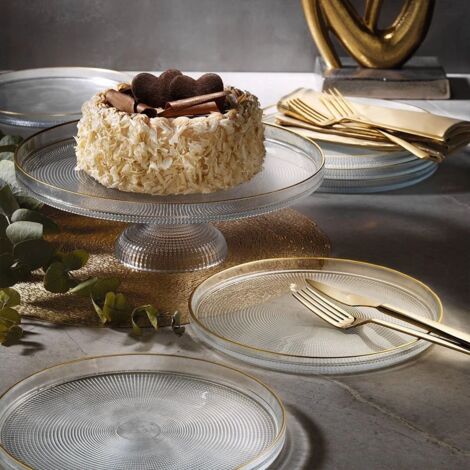 Set di piatti da dessert Set 100% Bicchiere da bere Trasparente Gold