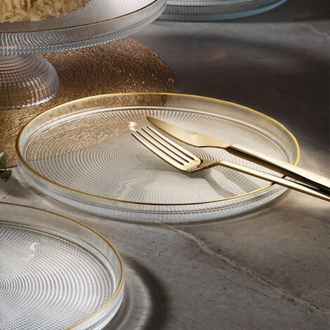 Set di piatti da dessert Set 100% Bicchiere da bere Trasparente Gold