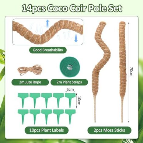 Tuteur Monstera, 2pcs 70cm Tuteur Plante Grimpante avec Accessoires ...