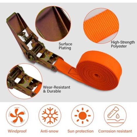 Lot de 4 Sangles à Cliquet 6m x 25mm, Sangle de Transport Orange avec ...