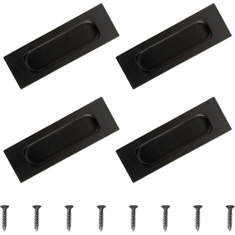 4 Pack Black Stainless Steel Rectangle Cabinet Handles with Recessed ...
