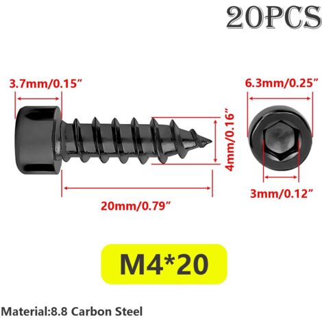 20 Pièces Vis Autotaraudeuses, M4x20mm Vis à Six Pans Creux, Vis à Tête ...