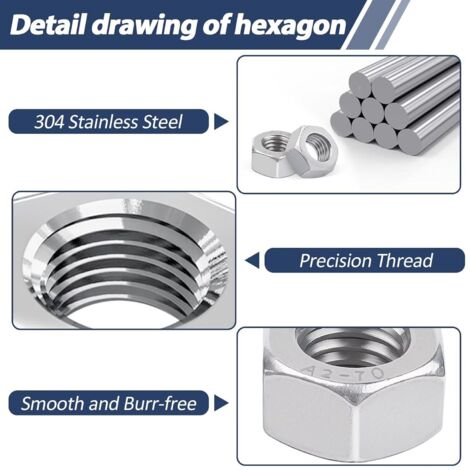 Ecrou M5 (DIN 934 / ISO 4032) Ecrou Inox M5 20 pièces Ecrous Hexagonal ...