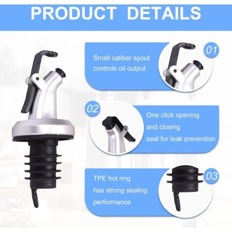 Set of 6 Stainless Steel Resealable Pouring Spouts, Bottle Stopper ...