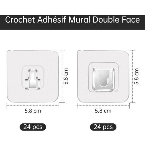Lot de 48 Crochet Adhésif Mural Double Face, Accroche Fixation Murale ...