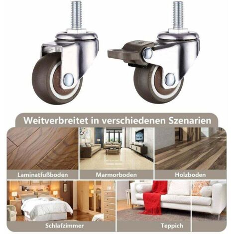 Roulette Pivotante Robuste en Caoutchouc à Tige Filetée M8 pour Chariot ...