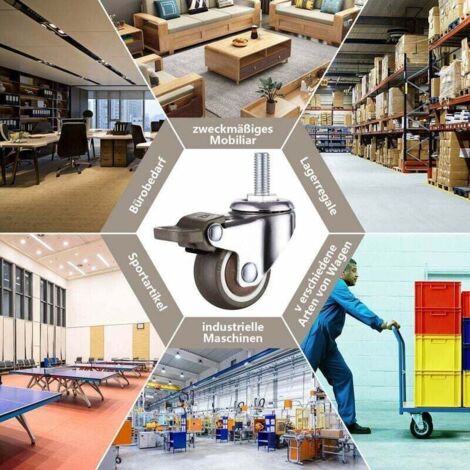 Roulette Pivotante Robuste en Caoutchouc à Tige Filetée M8 pour Chariot ...