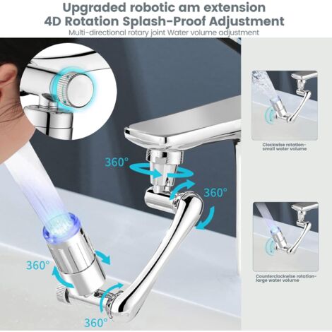 Boquilla de grifo giratoria de 1440°, aireador de grifo con luces LED, aireador de grifo con ...