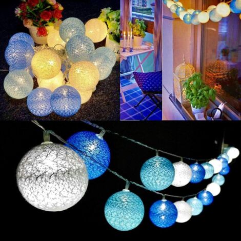 Guirnalda de luces de algodón a pilas (azul) - 3,8 m, 20 luces LED ...