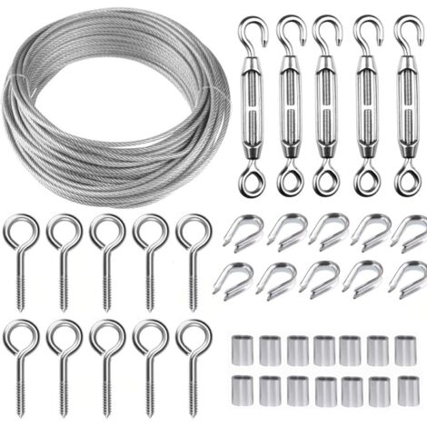 30 m Edelstahl-Hängeseil-Set, Drahtseil-Set, 2 mm beschichtetes ...
