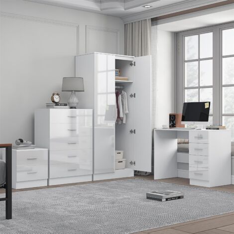 Reflect 2 Door Mirror Wardrobe, 5 Drawer Chest, 2 Drawer Bedside & Desk ...