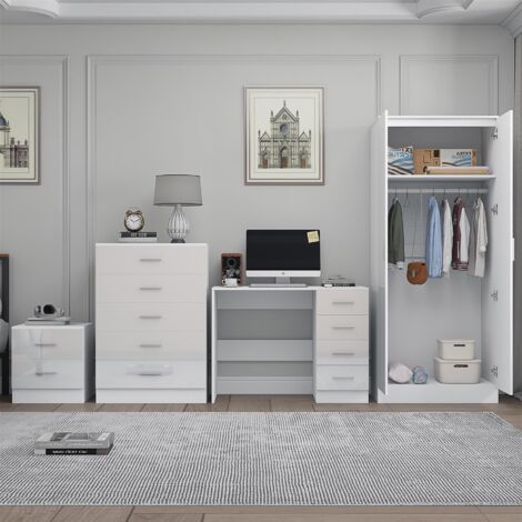 Reflect 2 Door Mirror Wardrobe, 5 Drawer Chest, 2 Drawer Bedside & Desk ...