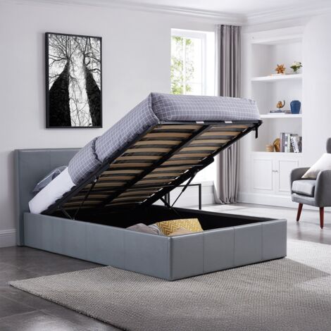 LUNA 5FT King Grey Ottoman Storage Bed Gas Lift & 17cm Thick Spring ...
