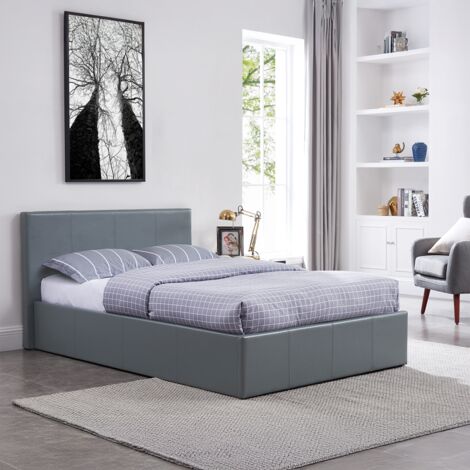 LUNA 5FT King Grey Ottoman Storage Bed Gas Lift & 17cm Thick Spring ...