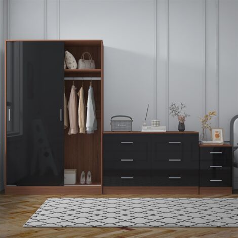 Reflect 2 Door Sliding Wardrobe, 6 Drawer Wide Chest, 3 Drawer Bedside ...